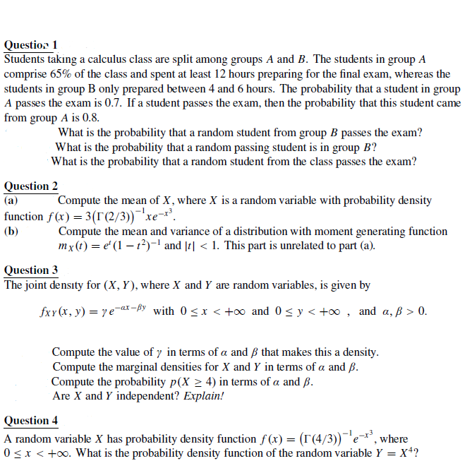 Solved Question 1 Students taking a calculus class are split | Chegg.com