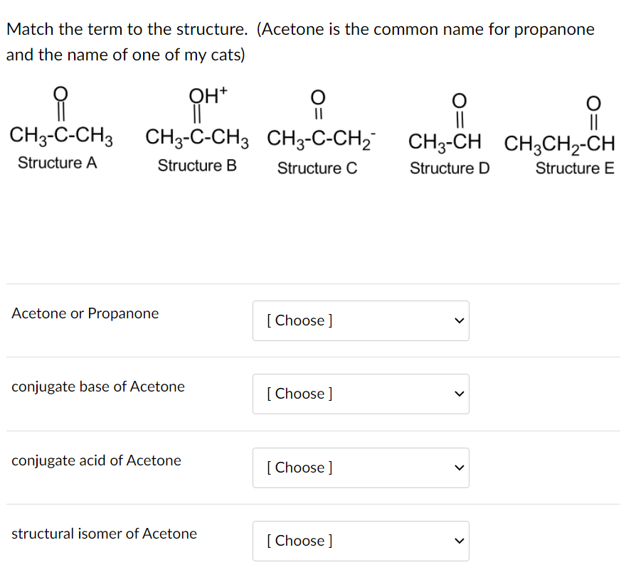 Solved Match the term to the structure. (Acetone is the | Chegg.com
