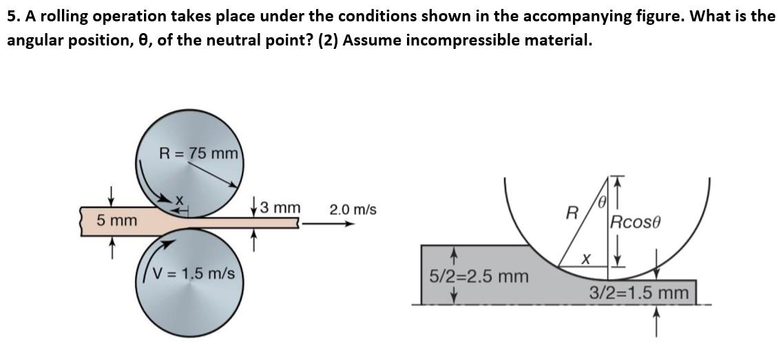 Solved 5. A rolling operation takes place under the | Chegg.com