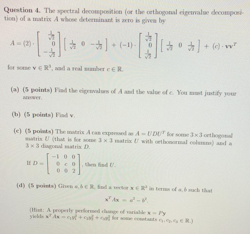 Solved Question 4. The spectral decomposition (or the | Chegg.com