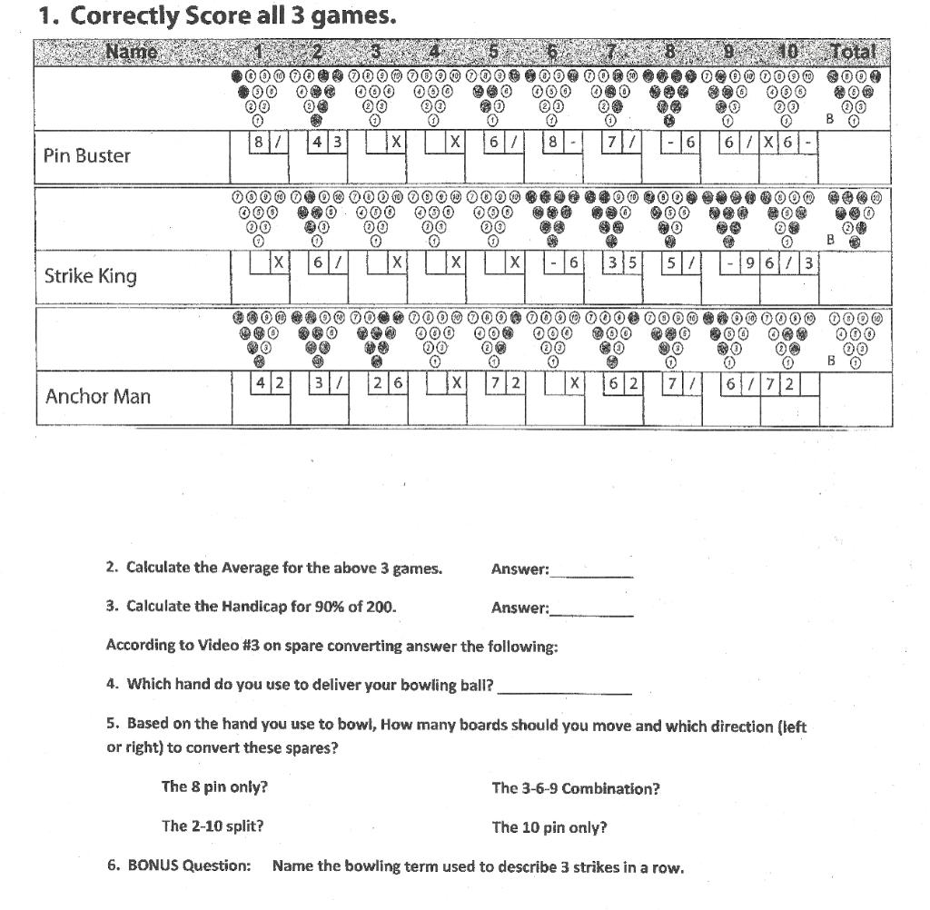 Solved 1. Correctly Score all 3 games. 2. Calculate the | Chegg.com
