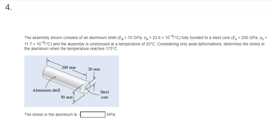 Solved The assembly shown consists of an aluminum shell | Chegg.com