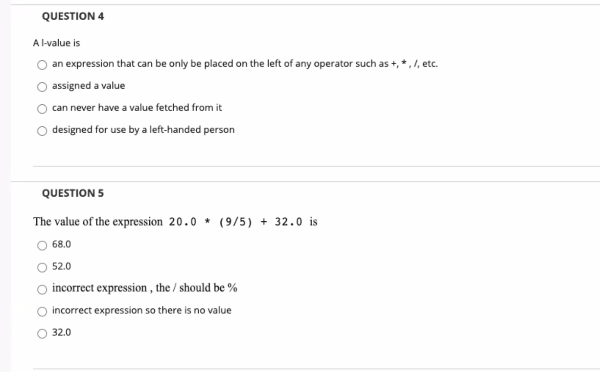 Solved QUESTION 4 A l-value is an expression that can be | Chegg.com
