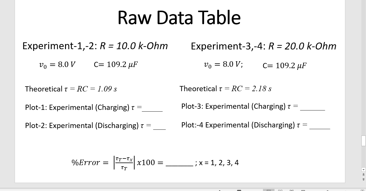 Raw Data Table Experiment-1,-2: R = 10.0 k-Ohm | Chegg.com