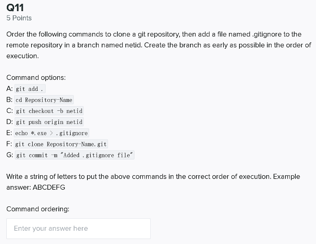 Solved 5 Points Order the following commands to clone a git | Chegg.com
