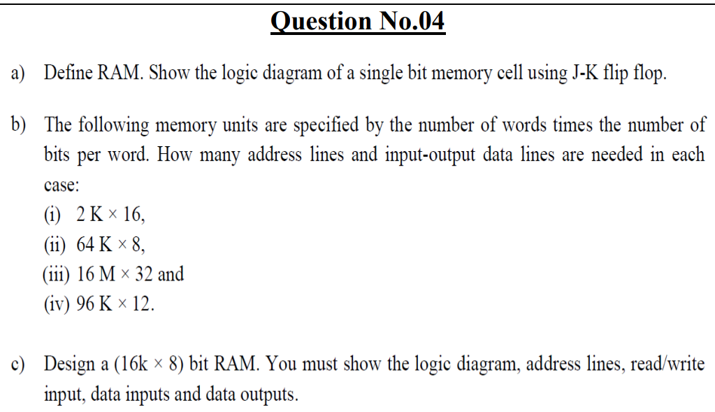 Solved Question No.04 a) Define RAM. Show the logic diagram | Chegg.com