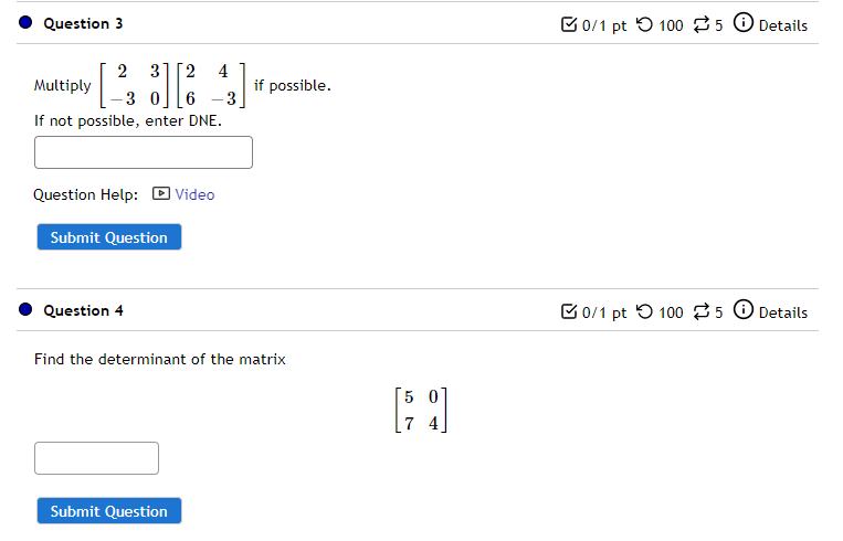 Solved Question 3 4 23] [2 Multiply 30 3 If not possible, | Chegg.com