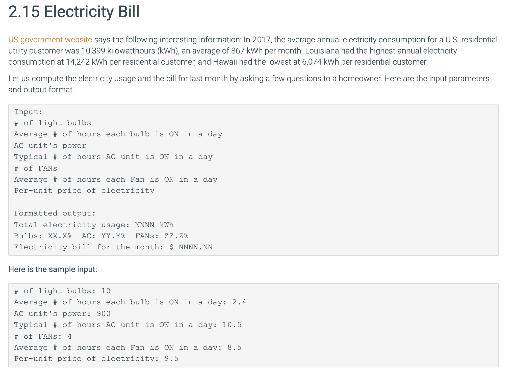 Solved 2.15 Electricity Bill US government website says the | Chegg.com
