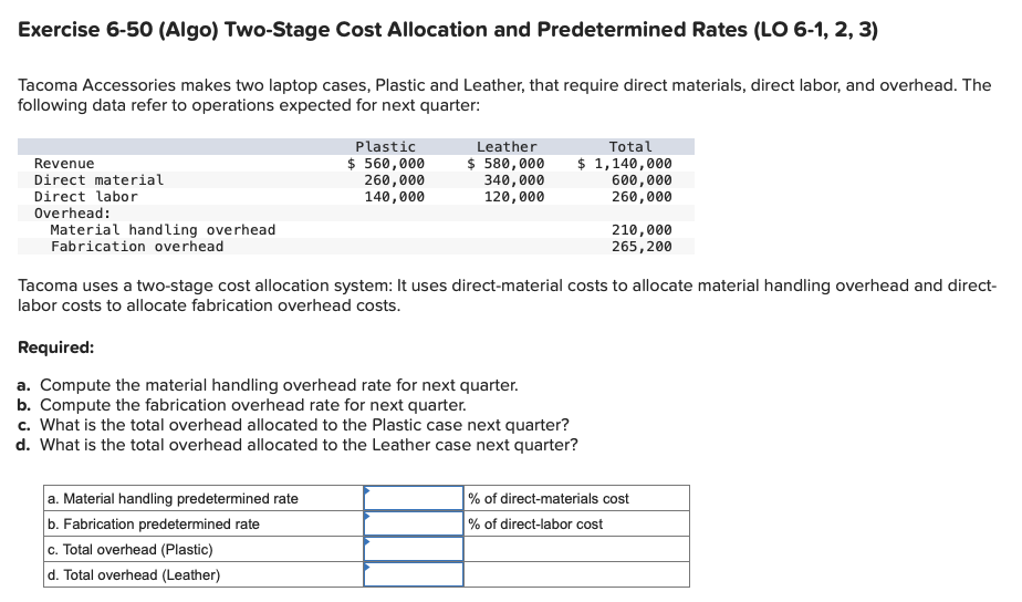 Solved Exercise 6-50 (Algo) Two-Stage Cost Allocation and | Chegg.com