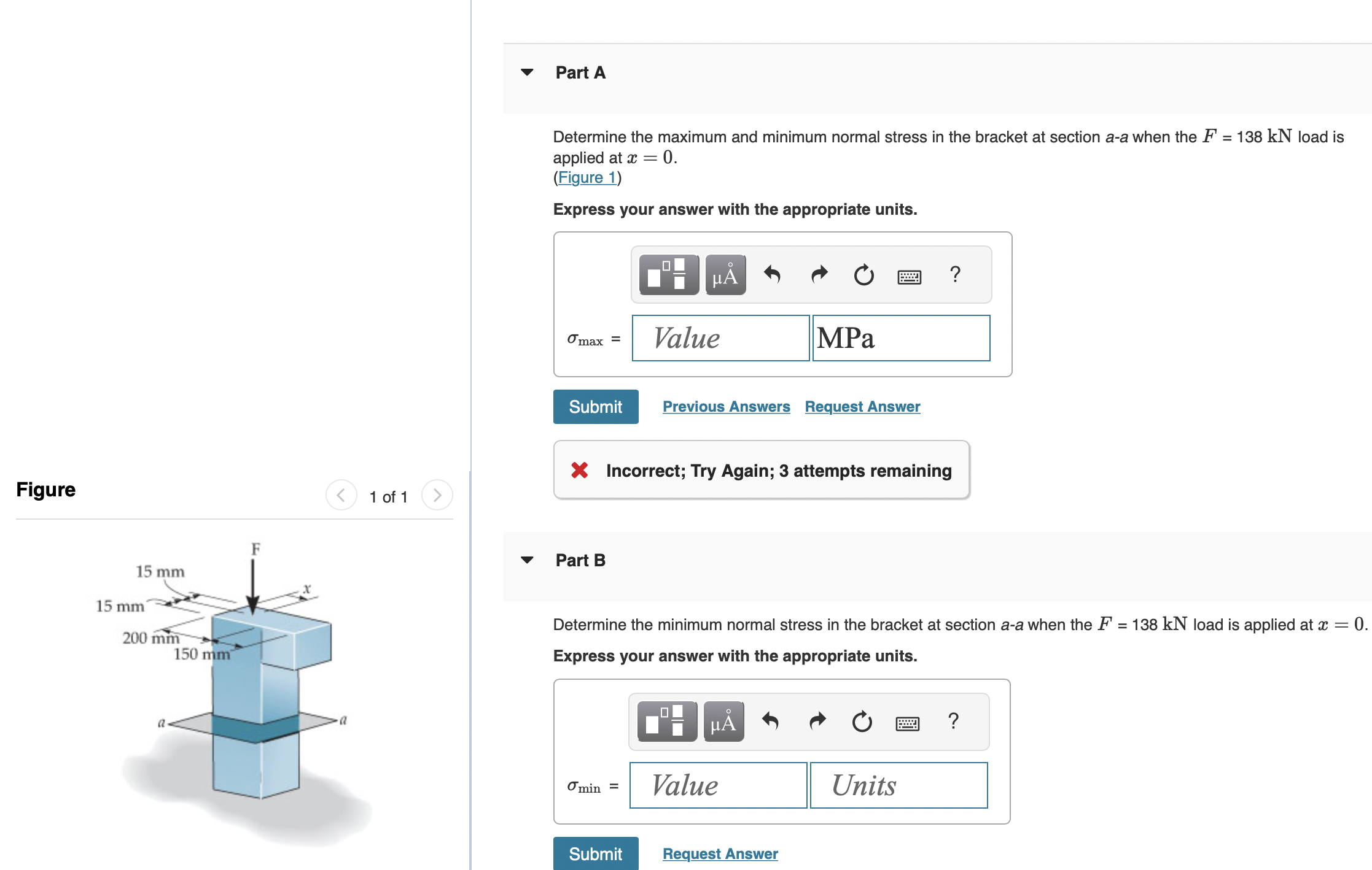 Solved Determine the maximum and minimum normal stress in | Chegg.com