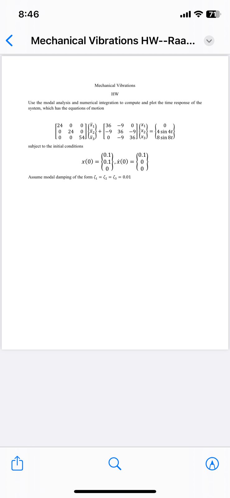 matlab code solutionHWUse the modal analysis and | Chegg.com