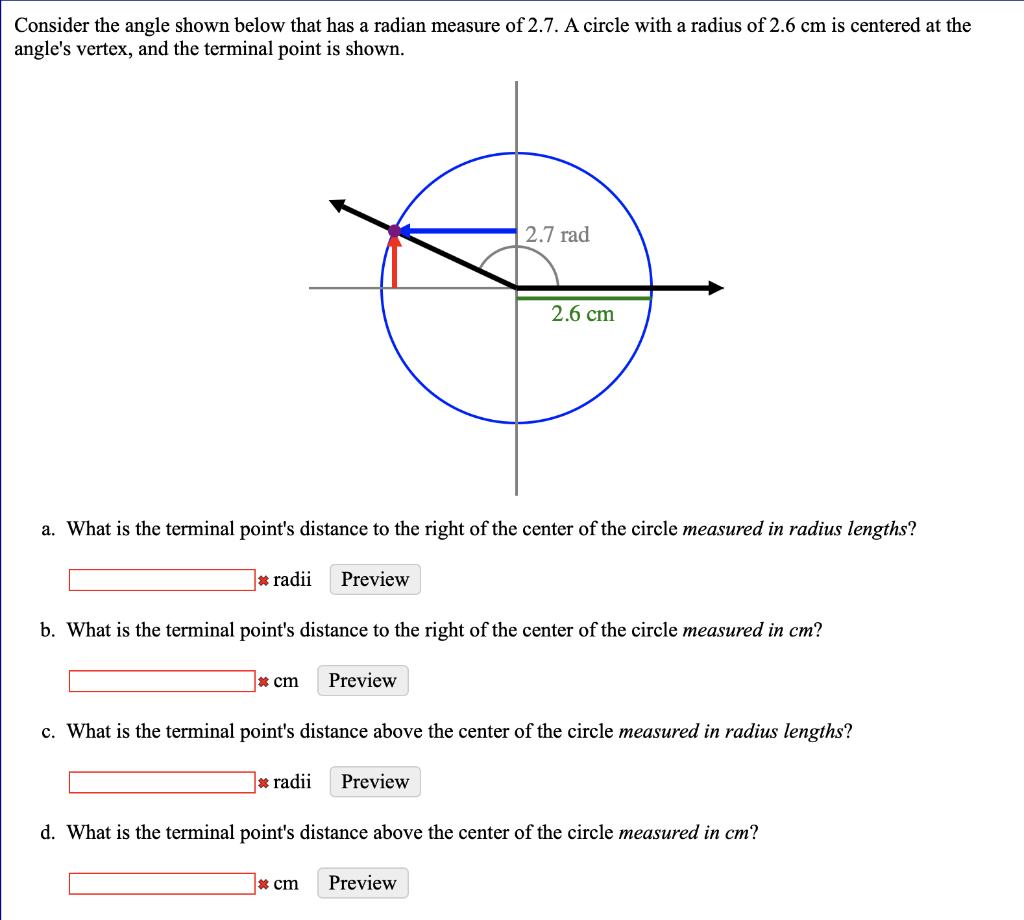 Solved Consider the angle shown below that has a radian | Chegg.com