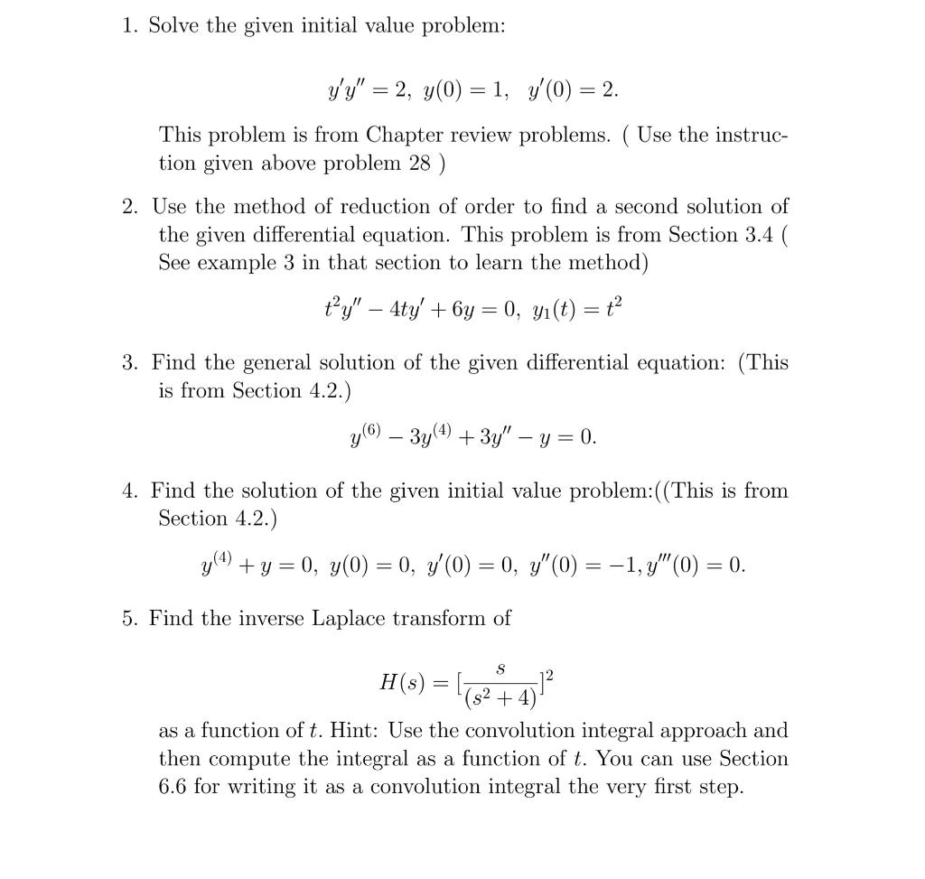 Solved 1. Solve the given initial value problem: | Chegg.com