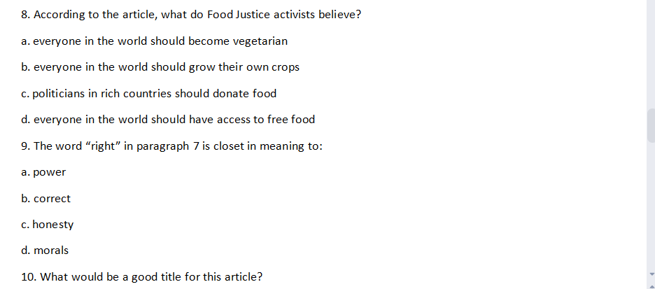 Solved Read the article below and answer the questions. Food | Chegg.com