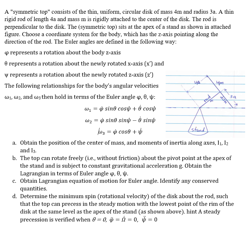 Solved 3a rod m 2856 07 = A "symmetric top" consists of the | Chegg.com