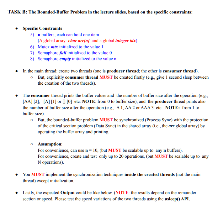Task B The Bounded Buffer Problem In The Lecture 