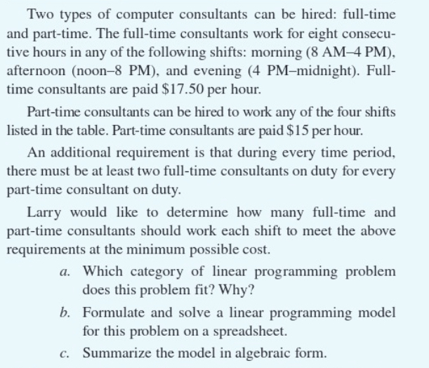 Solved Two types of computer consultants can be hired: | Chegg.com