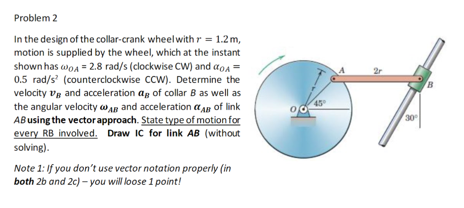 Solved Problem 2 In the design of the collar-crank wheel | Chegg.com
