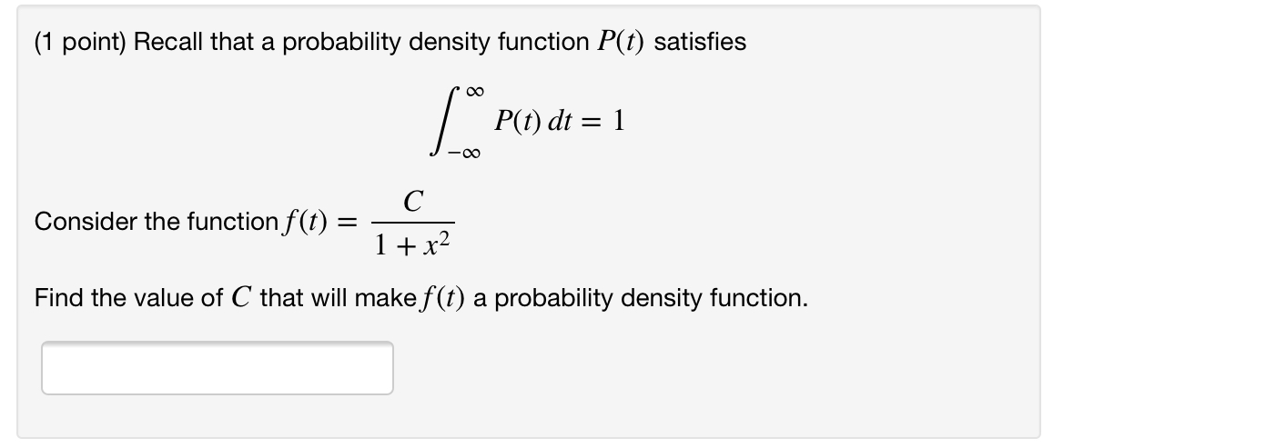 Solved 1 point) Recall that a probability density function | Chegg.com