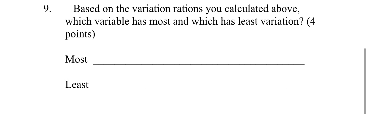 Based on the variation rations you calculated above, | Chegg.com