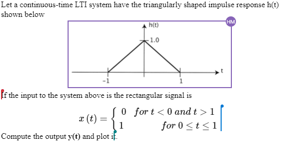 Solved Let a continuous-time LTI system have the | Chegg.com
