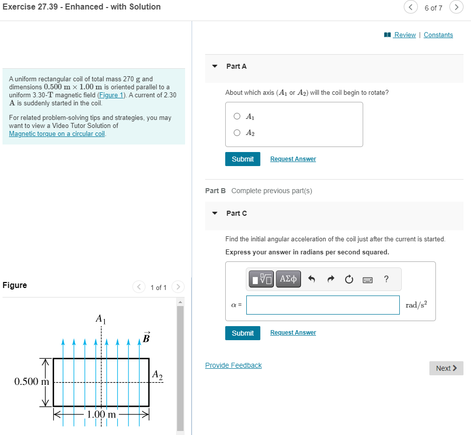 Solved A uniform rectangular coil of total mass 270 ﻿g and | Chegg.com