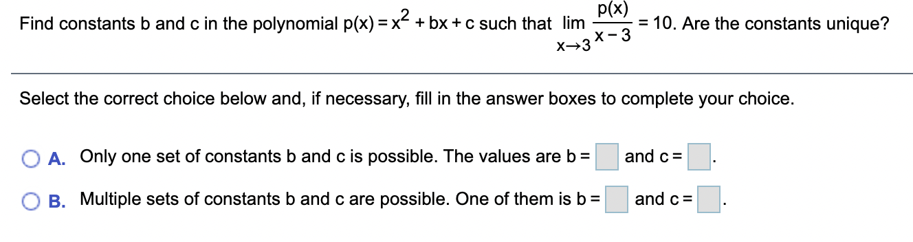 Solved Find constants b and c in the polynomial p(x) = x2 + | Chegg.com