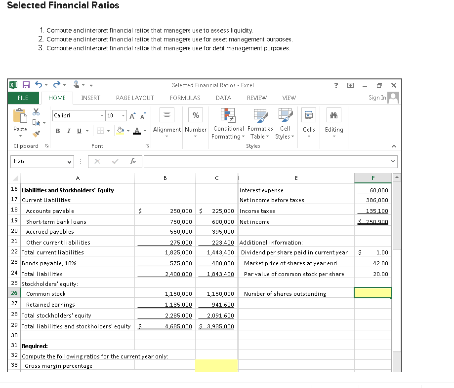 Selected Financial Ratios 1 Compute And Interpret Chegg