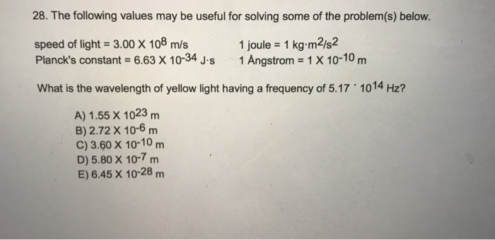 Solved 28. The following values may be useful for solving | Chegg.com