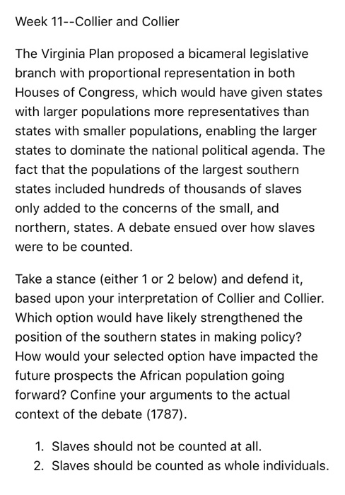 Solved Week 11--Collier and Collier The Virginia Plan | Chegg.com