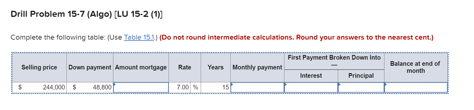 Solved Drill Problem 15-7 (Algo) [LU 15-2 (1)] Complete the | Chegg.com