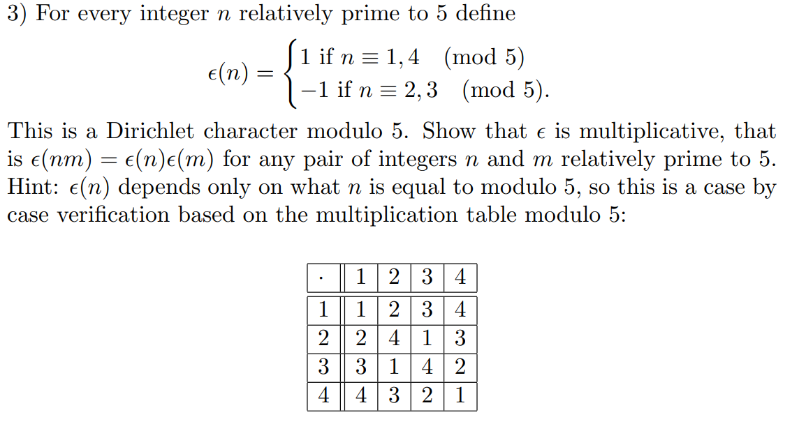 Solved = 3) For every integer n relatively prime to 5 define | Chegg.com