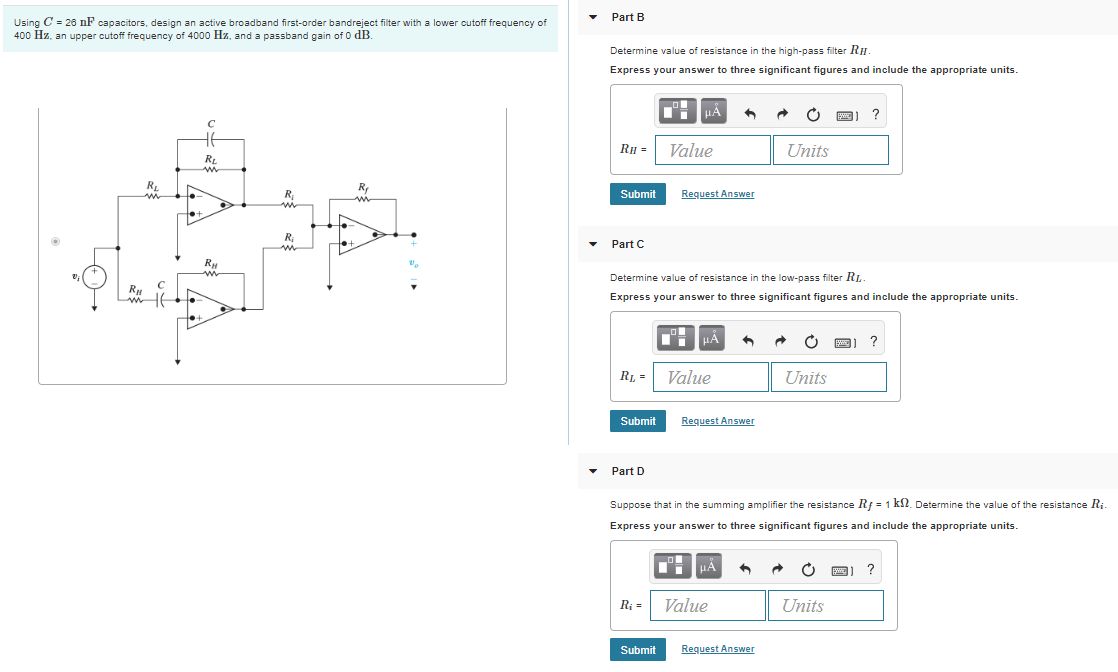 Solved Part B Using C = 26 nF capacitors, design an active | Chegg.com
