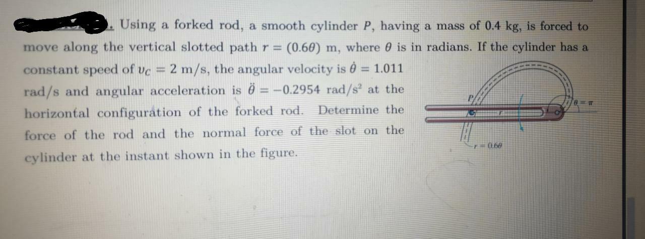 Solved Using a forked rod, a smooth cylinder P, having a | Chegg.com