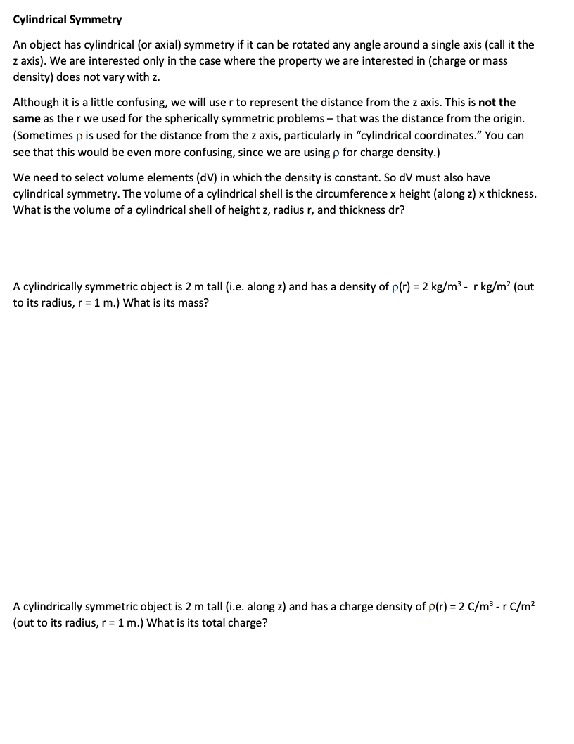 Solved Cylindrical Symmetry An object has cylindrical (or | Chegg.com