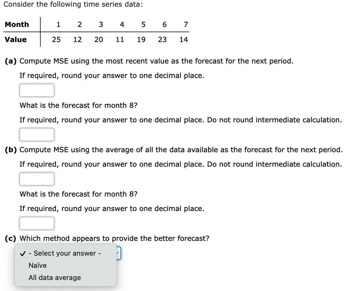 Solved Consider the following time series data: (a) Compute | Chegg.com