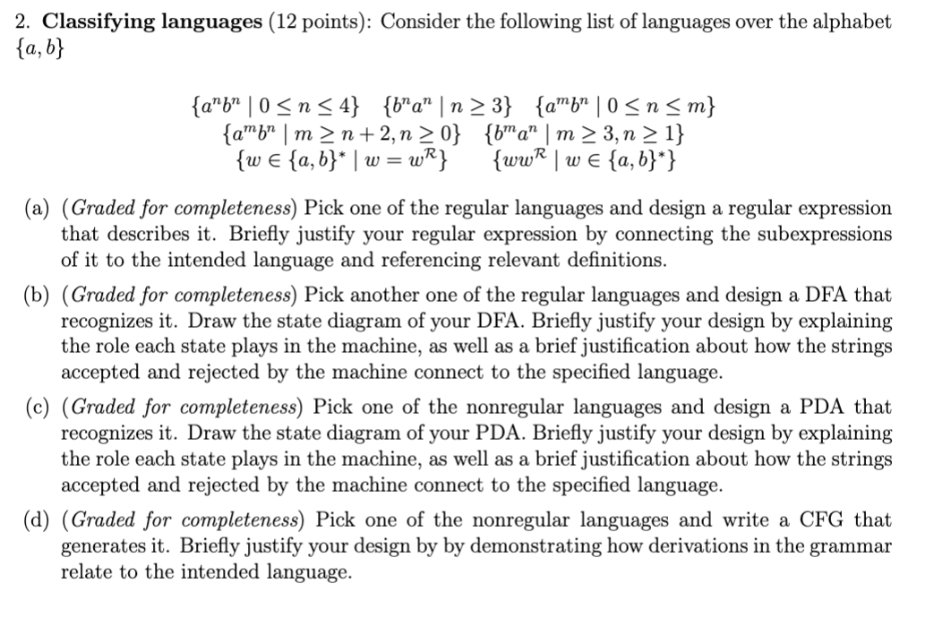 Solved Classifying languages (12 ﻿points): Consider the | Chegg.com