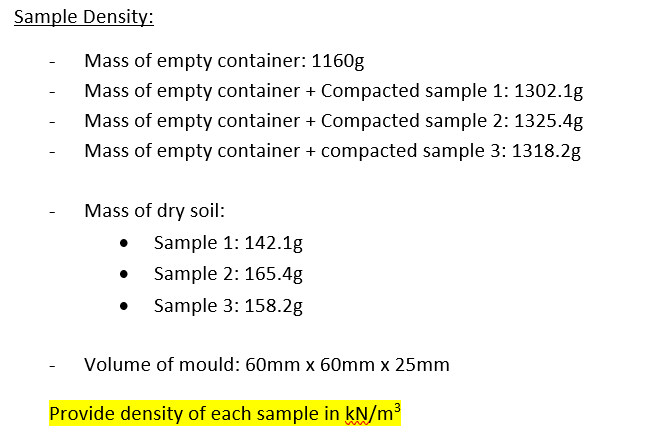 Solved Sample Density: Mass of empty container: 1160g Mass | Chegg.com