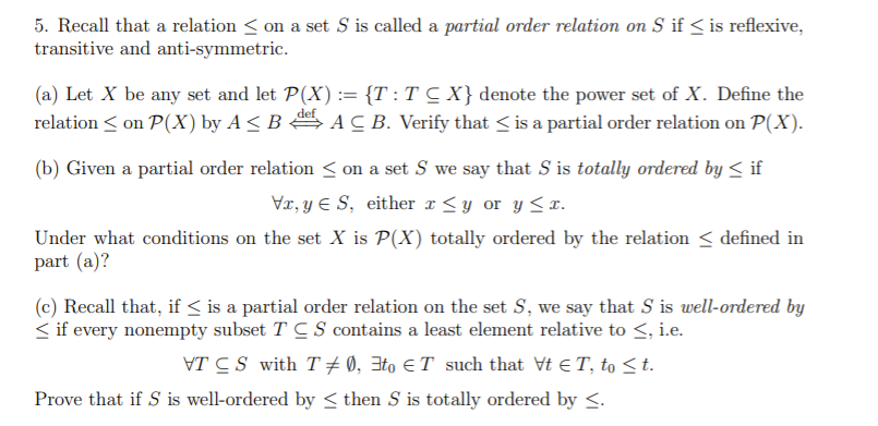Solved 5. Recall that a relation on a set S is called a | Chegg.com