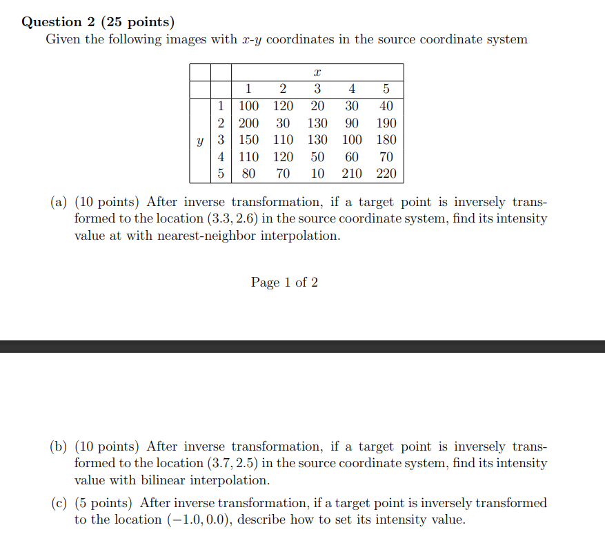 Solved Luestion 2 (25 points) Given the following images | Chegg.com
