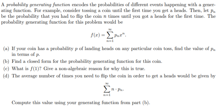 Solved A probability generating function encodes the | Chegg.com