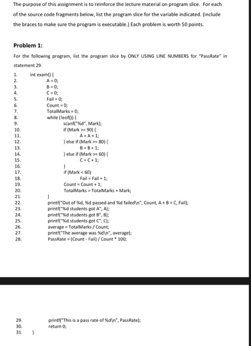 Solved For each of the source code fragments below, list the | Chegg.com