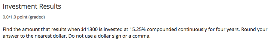 Solved Investment Results 0.0/1.0 point (graded) Find the | Chegg.com