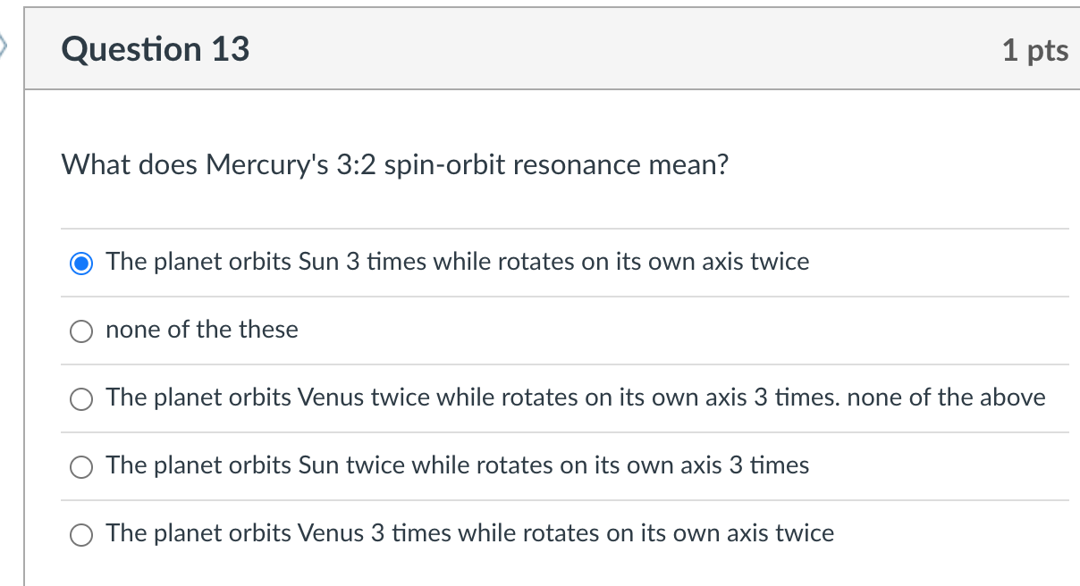 Solved What does Mercury's 3:2 spin-orbit resonance mean? | Chegg.com