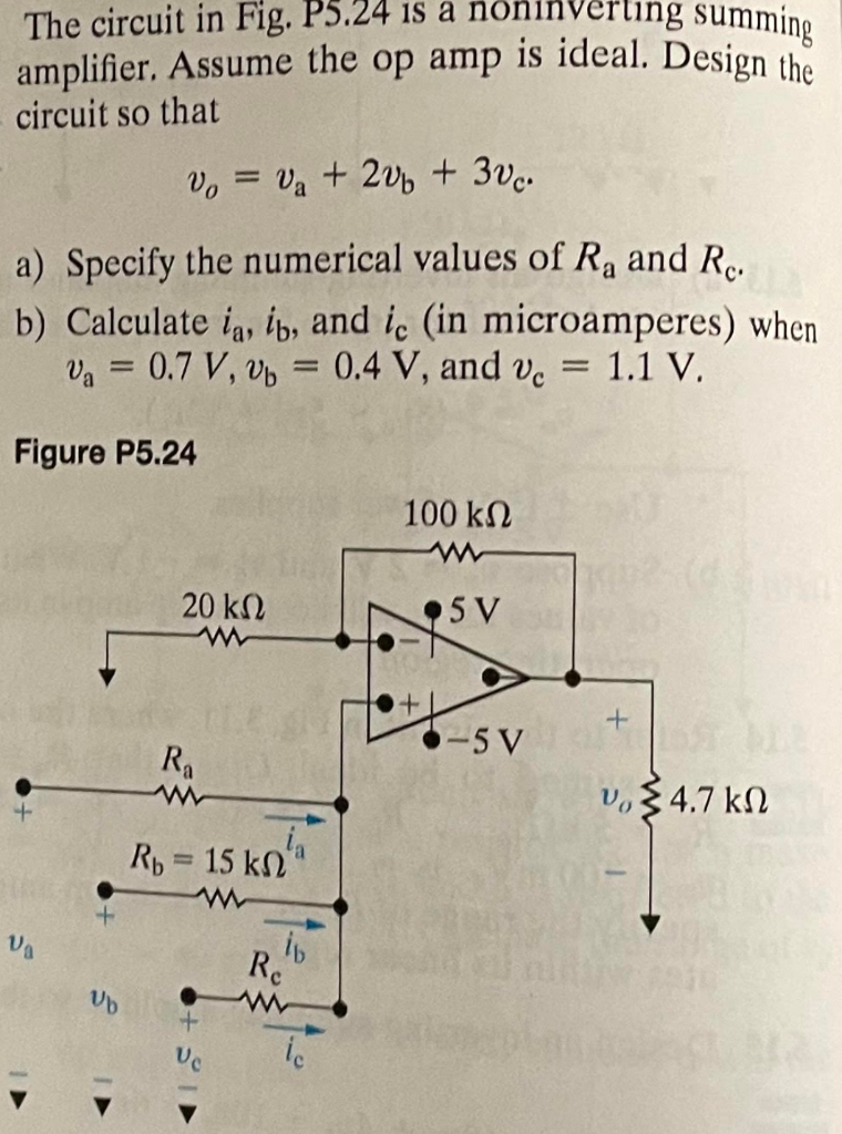 Solved The circuit in Fig. P5.24 is a noninverting summing | Chegg.com