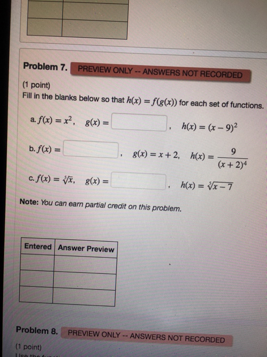 Solved Problem 7. PREVIEW ONLY --ANSWERS NOT RECORDED (1 | Chegg.com