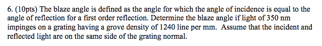 Solved 6. (10pts) The blaze angle is defined as the angle | Chegg.com