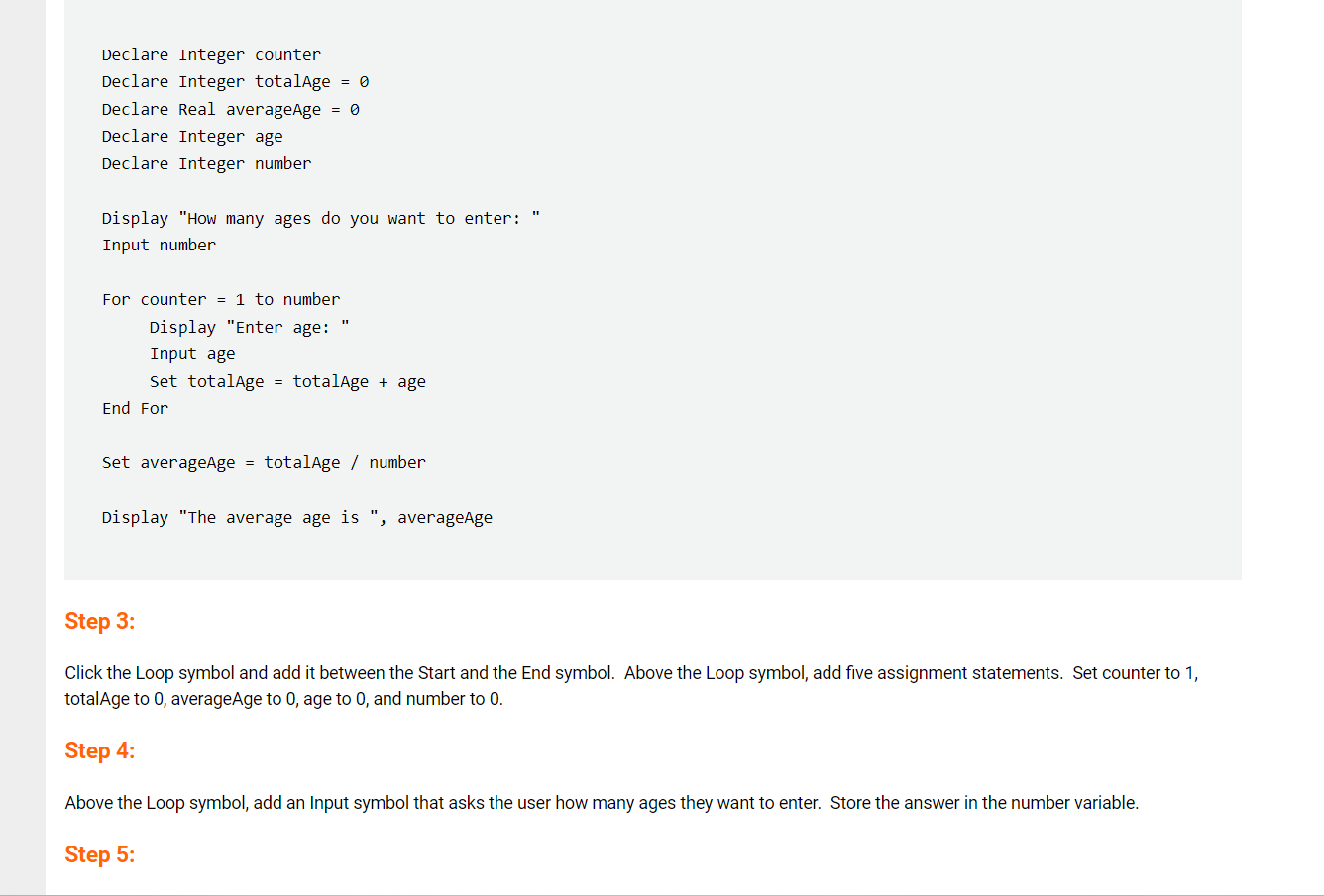 Solved The first loop to code is the pseudocode from the | Chegg.com