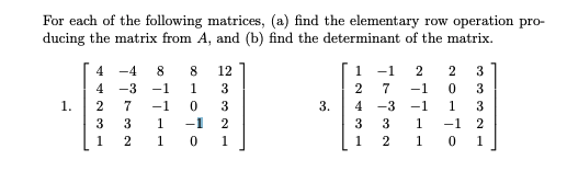 Solved For each of the following matrices, (a) find the | Chegg.com