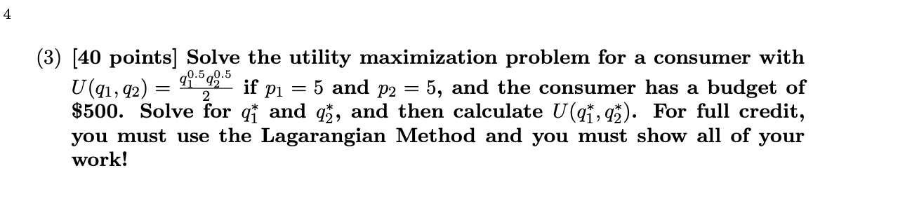 Solved 2) [40 points] Solve the utility maximization problem | Chegg.com
